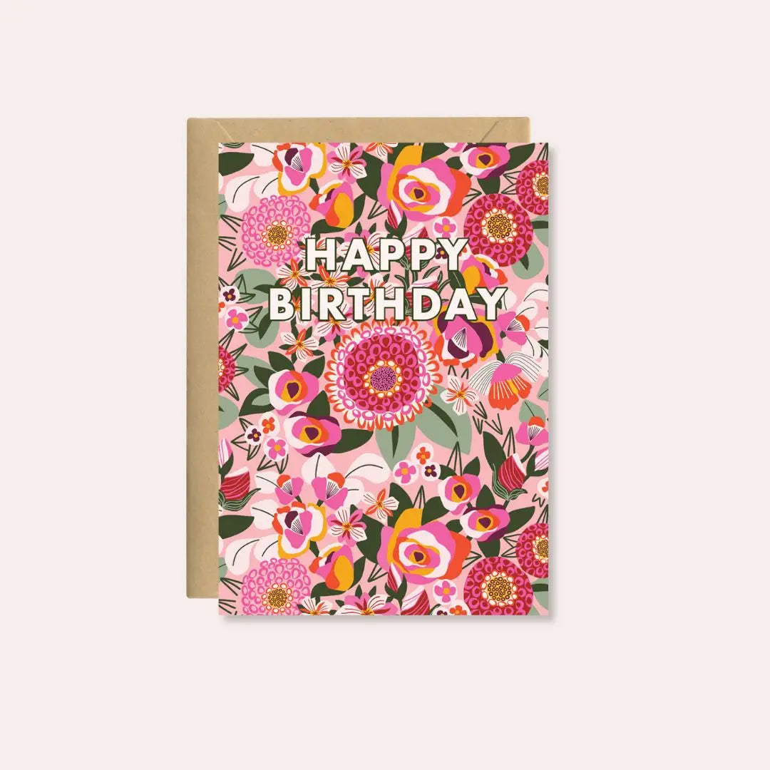 Happy Birthday Card – Lacey Blooms Pink – Kirsten Katz