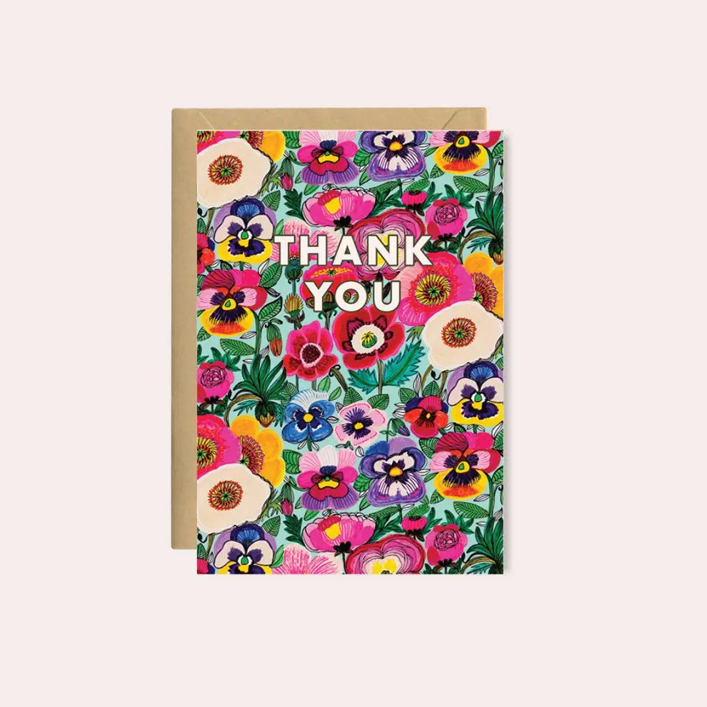 Thank You Card – Pansy & Poppy Flowers – Kirsten Katz