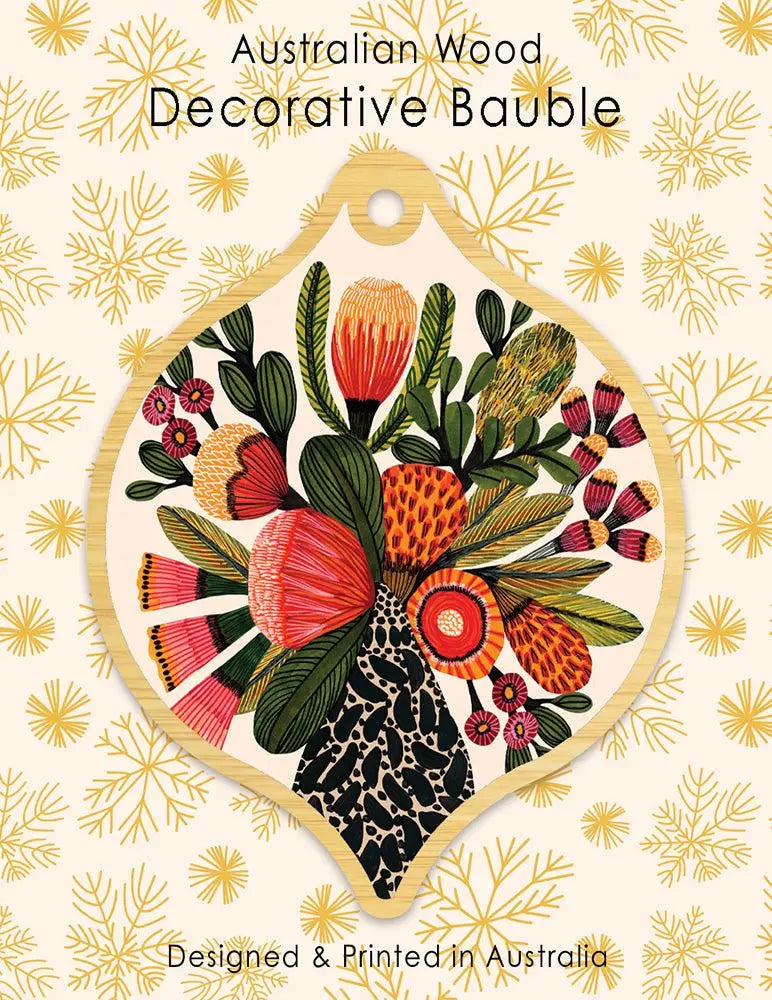 Australian Native Flowers Wooden Christmas Bauble - Kirsten Katz