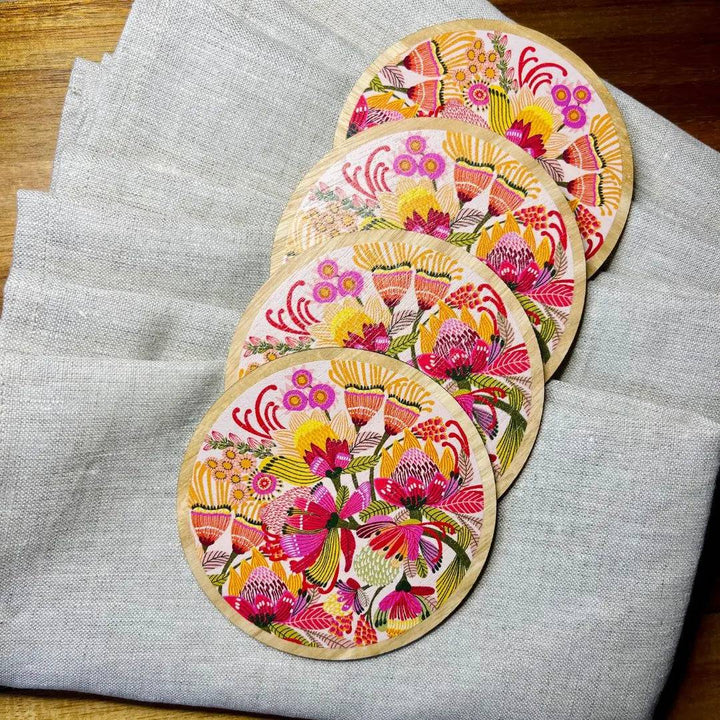 Linen Napkins & Wooden Coaster Sets - Kirsten Katz